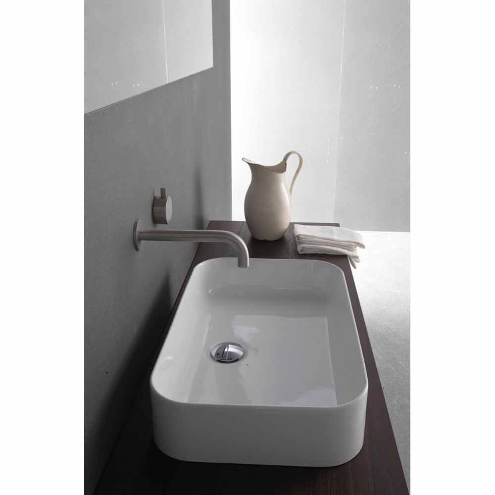 Lavabo Rettangolare di Ceramica Bianca Design Moderno Italiano
