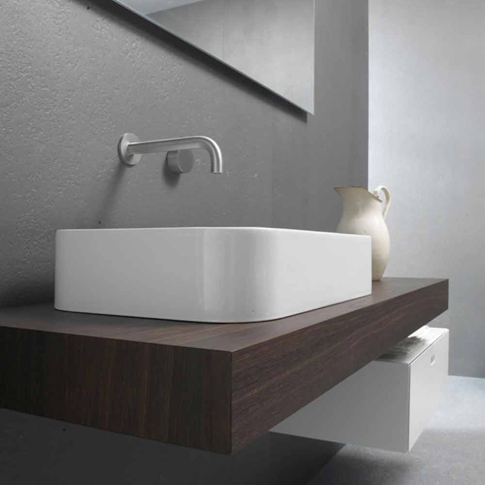 Lavabo Rettangolare di Ceramica Bianca Design Moderno Italiano