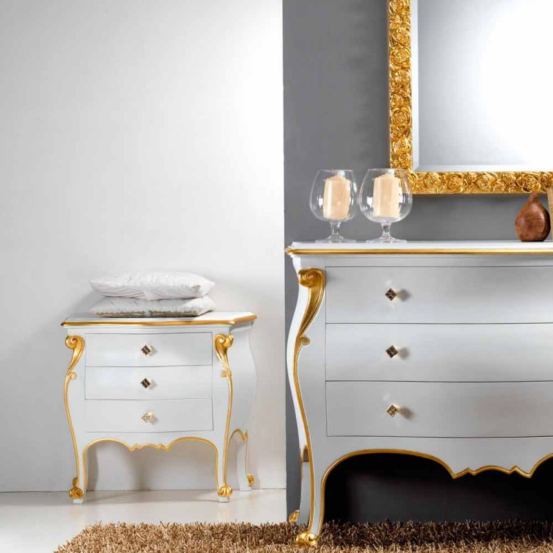 Comodino design classico con profili oro Bio, made in Italy