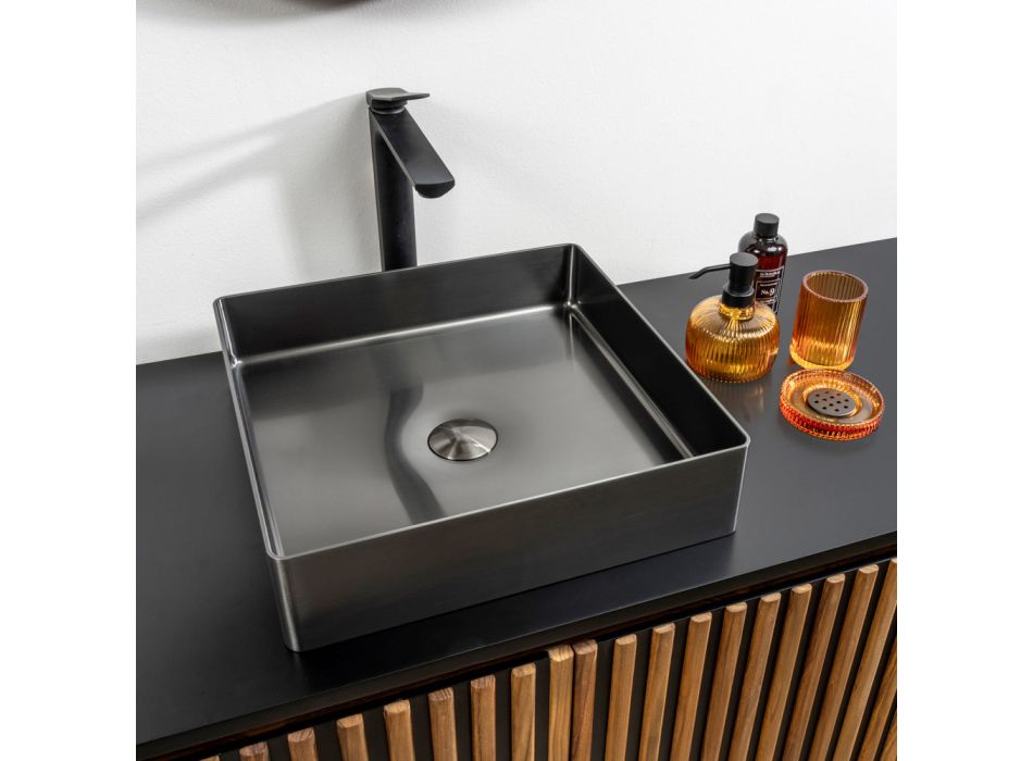 Lavabo da Appoggio Quadrato Realizzato in Acciaio Inox