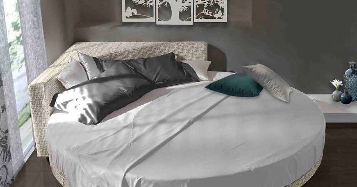 Letto Tondo Matrimoniale Rivestito in Tessuto Made in Italy