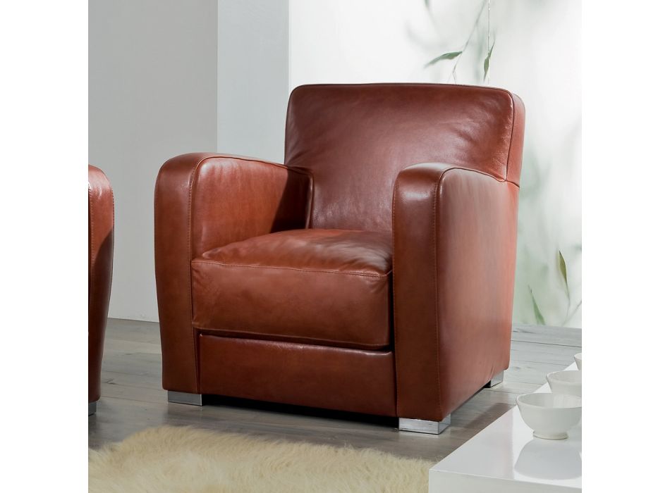 Poltronain Legno, Cuoio e Metallo Made in Italy