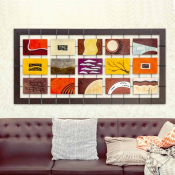 Quadro moderno completo di pannelli a rilievo sospesi su corde Wise