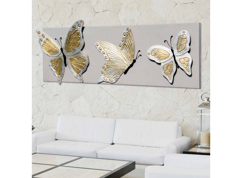 Quadro moderno con tre farfalle in rilievo decorate a mano Stephen