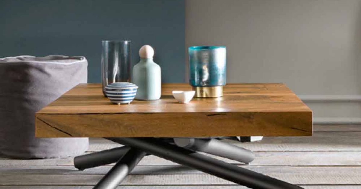 Tavolino Design in Legno e Metallo Trasformabile Made in Italy