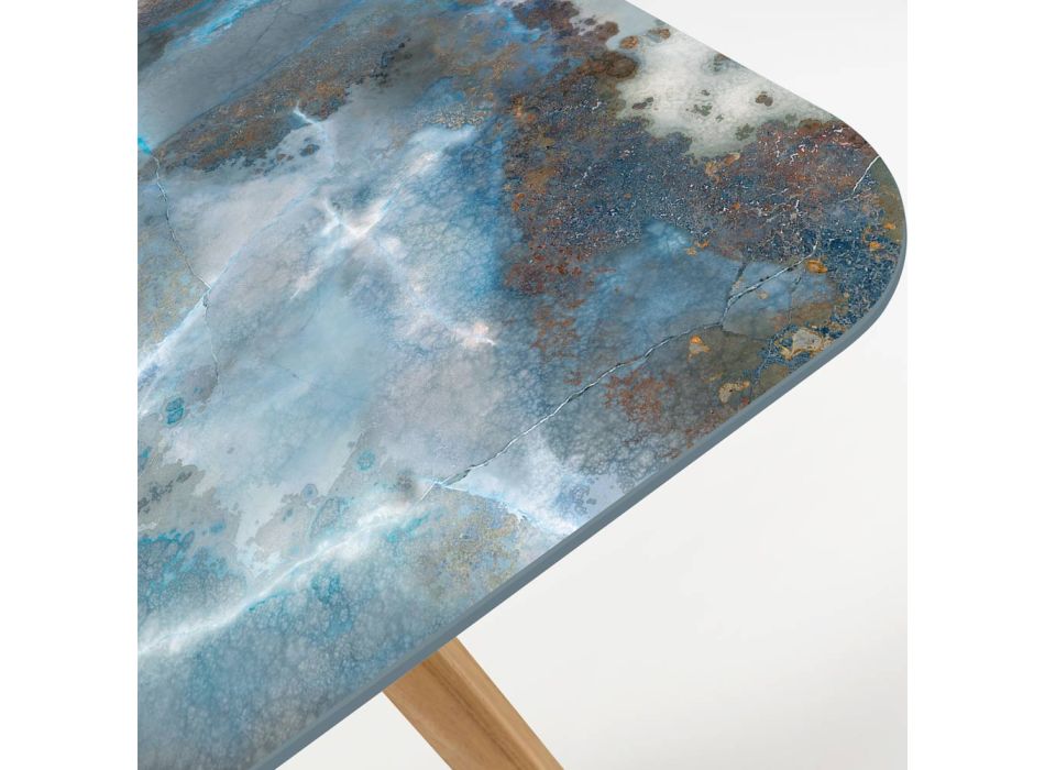 Tavolo con Base in Legno e Piano in Ceramica Thunderstorm