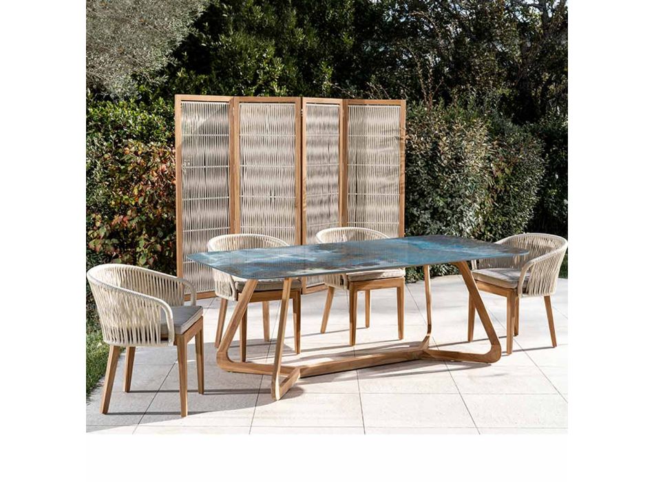 Tavolo con Base in Legno e Piano in Ceramica Thunderstorm