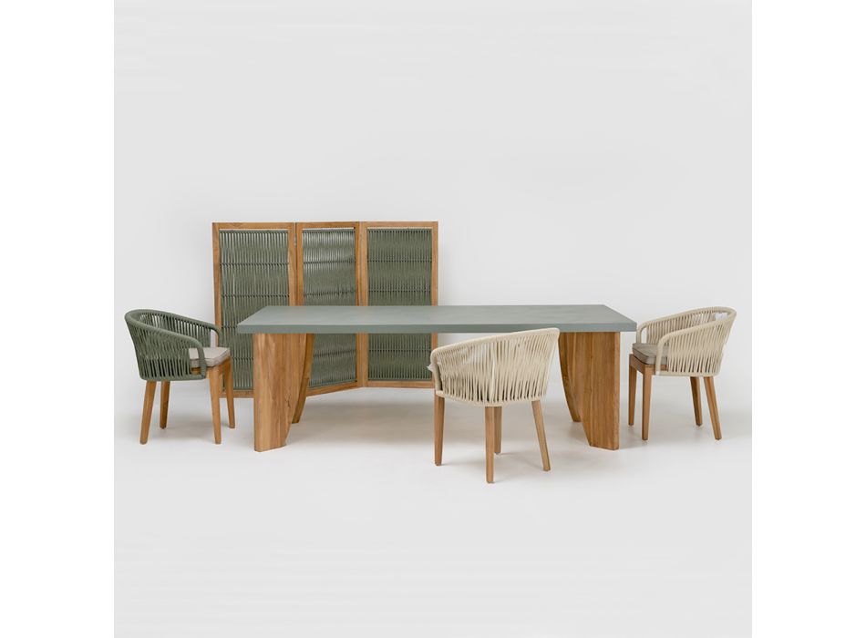 Tavolo da Esterno in Okumè Finitura Microcemento e Teak