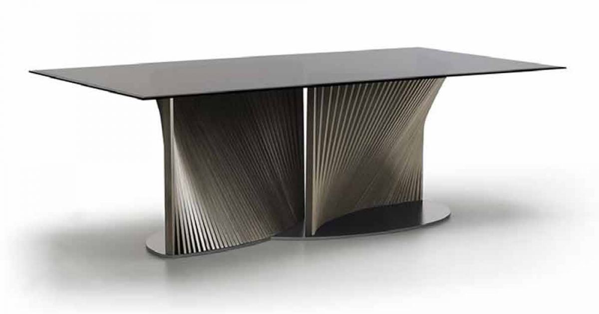 Tavolo Design Moderno in Vetro Fumè e Frassino Made in Italy