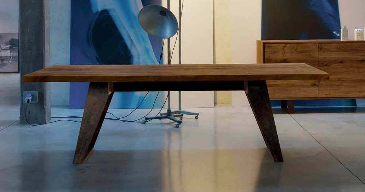 Tavolo fisso in legno massello ontano naturale design moderno, Antonio