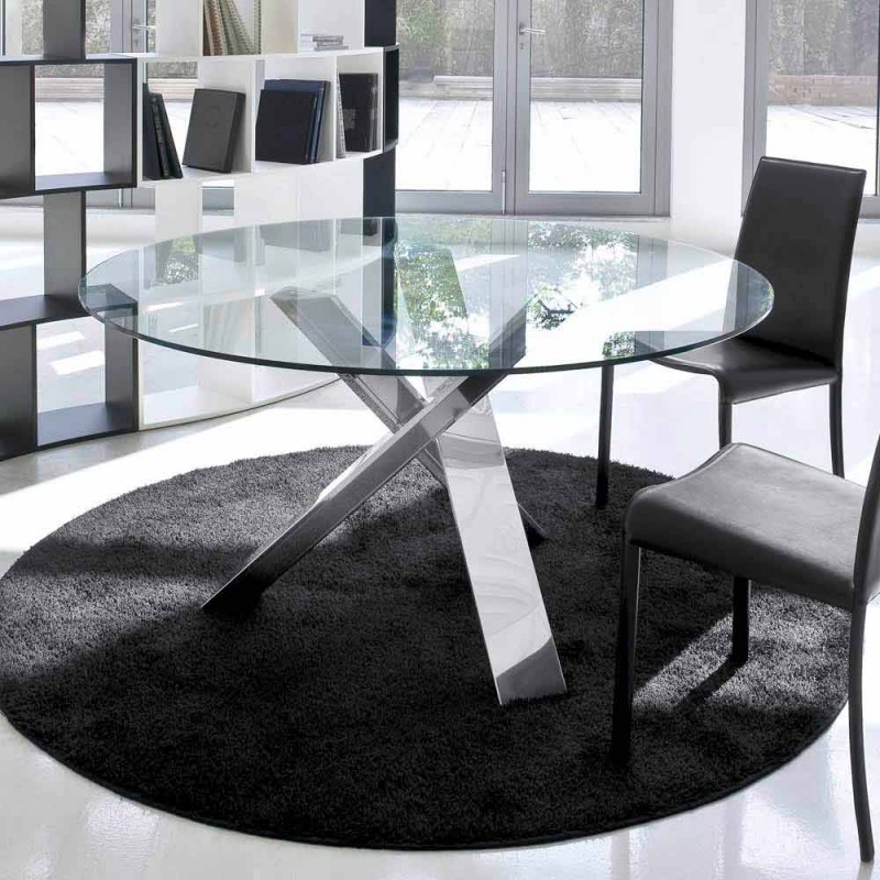 Tavolo tondo di design d.160 piano in cristallo made in Italy Cristal